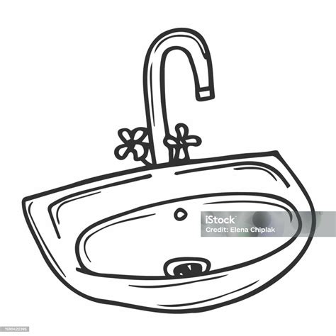 화장실 세면대 손으로 그린 윤곽선 낙서 아이콘입니다 인쇄 웹 모바일 및 인포그래픽을 위한 싱크 벡터 스케치 그림은 흰색 배경에 분리되어 있습니다 가정의 방에 대한 스톡 벡터