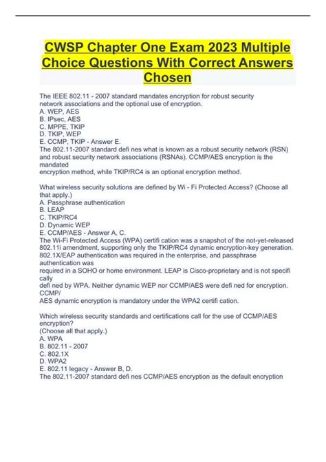 CWSP Chapter One Exam 2023 Multiple Choice Questions With Correct Answers Chosen CWSP
