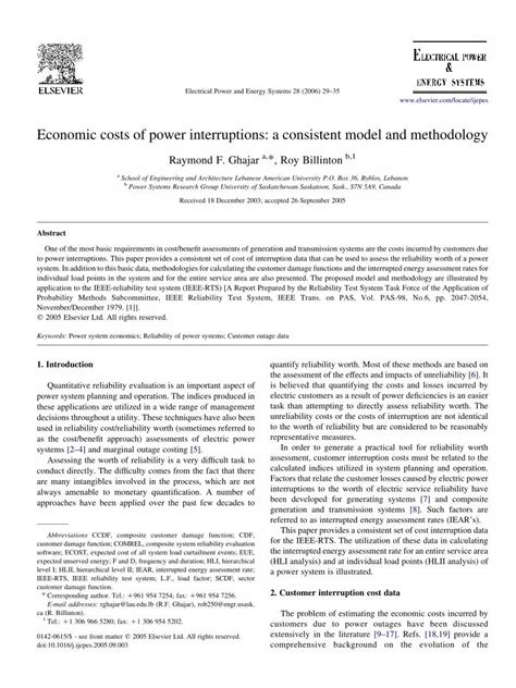 Pdf Economic Costs Of Power Interruptions A Consistent Model And Methodology Dokumen Tips