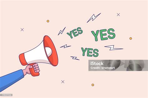 시간 관리 개념입니다 확성기에서 Yes라는 단어로 큰 소리로 외치십시오 옳은 일을 하는 법을 배우십시오 예라고 대답하는 법을 배우고 업무량을 관리하는 리더십 기술을