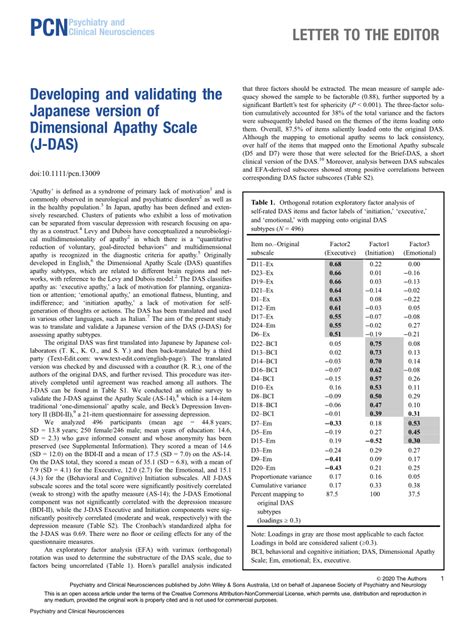 Pdf Developing And Validating The Japanese Version Of Dimensional Apathy Scale J Das