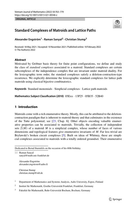 Pdf Standard Complexes Of Matroids And Lattice Paths