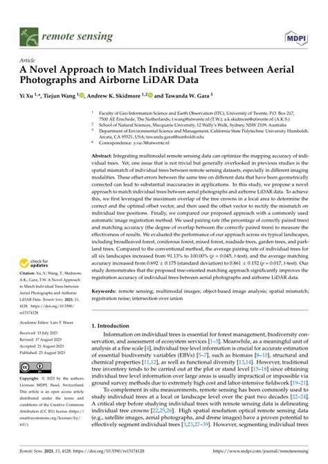 Pdf A Novel Approach To Match Individual Trees Between Aerial Photographs And Airborne Lidar Data