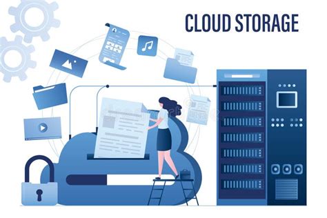 Female User Puts File In Cloud Storage Woman Upload And Download Data With Remote Servers Via
