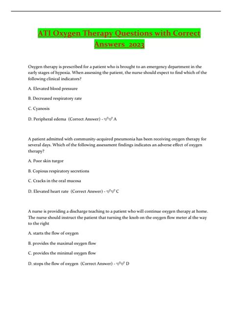 Ati Oxygen Therapy Questions With Correct Answers2023 Ati Oxygen Therapy Stuvia Us