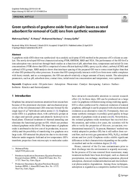 Pdf Green Synthesis Of Graphene Oxide From Oil Palm Leaves As Novel