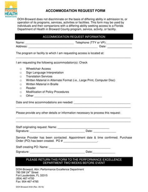Broward County Florida Accommodation Request Form Fill Out Sign