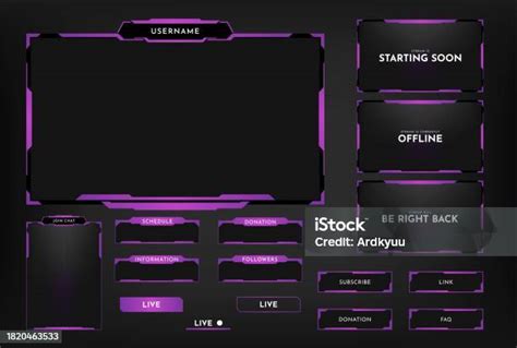 스트림 오버레이 패널 디자인 템플릿 미래 지향적인 디지털 스트리밍 화면 인터페이스 라이브 비디오 온라인 게임 스트림 벡터 프레임에 대한 스톡 벡터 아트 및 기타 이미지