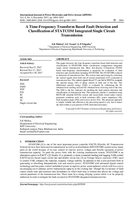 Pdf A Time Frequency Transform Based Fault Detection And Classification Of Statcom Integrated