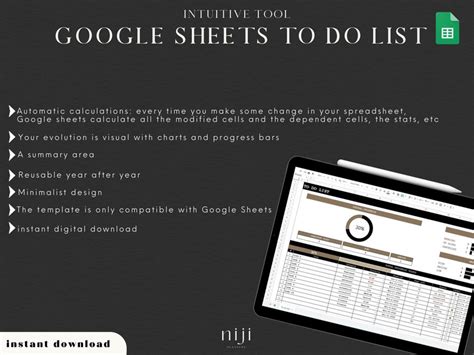 Google Sheets To Do List Template Spreadsheet Task List Digital Task Tracker Digital Tool