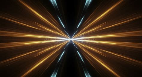 Abstract Golden And Blue Light Rays Speed Of Light Futuristic Tunnel Stock Illustration