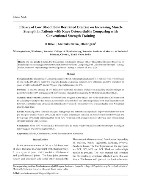Pdf Efficacy Of Low Blood Flow Restricted Exercise On Increasing