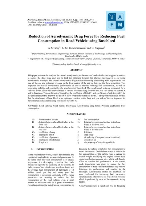 Pdf Reduction Of Aerodynamic Drag Force For Reducing Fuel Consumption In Road Vehicle Using