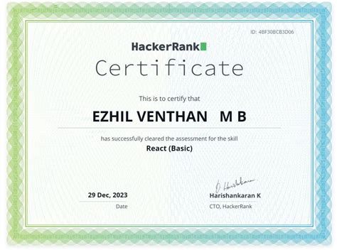 Ezhil Venthan M B On Linkedin React Hackerrank Frontenddeveloper