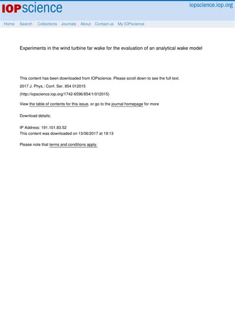 Pdf Experiments In The Wind Turbine Far Wake For The Evaluation Of An Analytical Wake Model