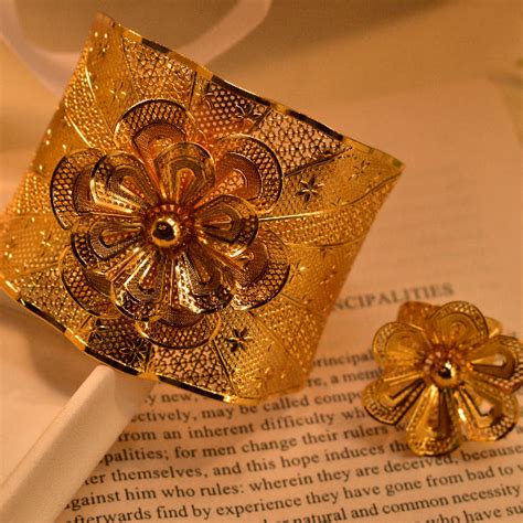 Luxury Design Gold Plated Bangle And Ring Set For Girlswomen
