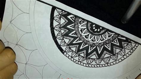 Draw Semi Circle Mandala Zentangle Tutorial Step By Step Doodle For Beginners Youtube