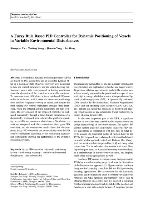 Pdf A Fuzzy Rule Based Pid Controller For Dynamic Positioning Of
