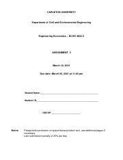 ECOR 3800 Assignment 3 Pdf CARLETON UNIVERSITY Department Of Civil And Environmental
