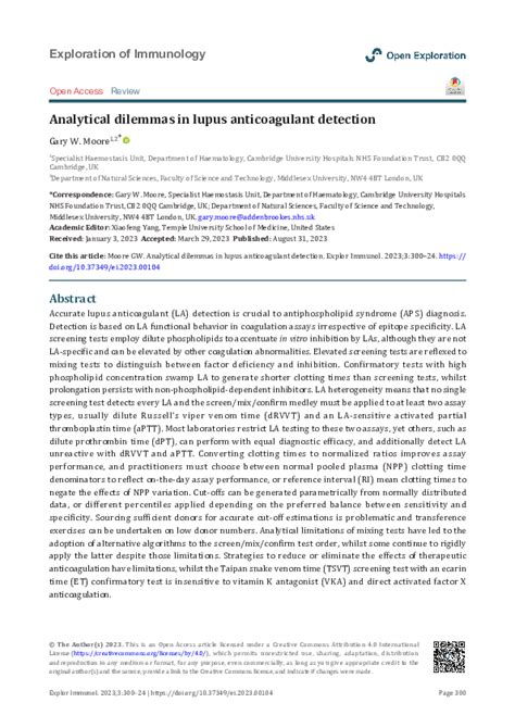 Pdf Analytical Dilemmas In Lupus Anticoagulant Detection