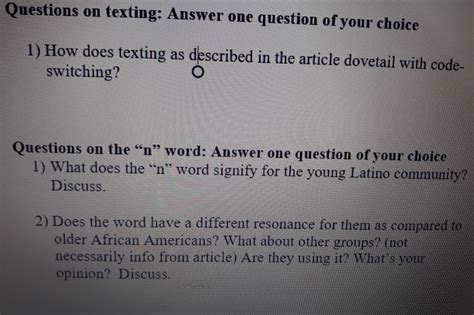 Solved Questions On Texting Answer One Question Of Your Chegg Com