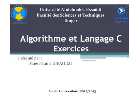 Exercice Algorithme Corrige Algorithme Et Langage C Exercices Université Abdelmalek