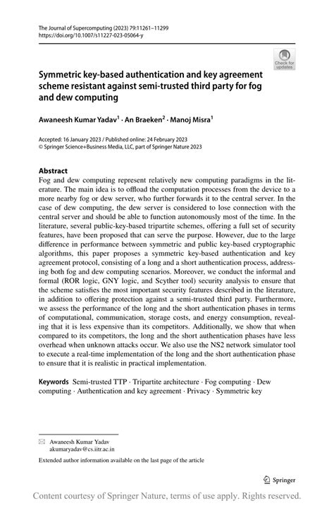 Symmetric Key Based Authentication And Key Agreement Scheme Resistant