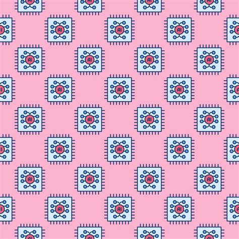 Computer Chip With Ai Brain Vector Artificial Intelligence Technology Colored Seamless Pattern