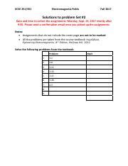 SOLUTIONS To Problem Set Pdf ECSE ElectromagneticFields Fall
