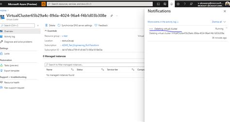 Cannot Delete Virtual Cluster From Azure Portal It Takes Long Time But