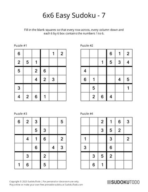 6x6 Easy Sudoku Puzzles Printable