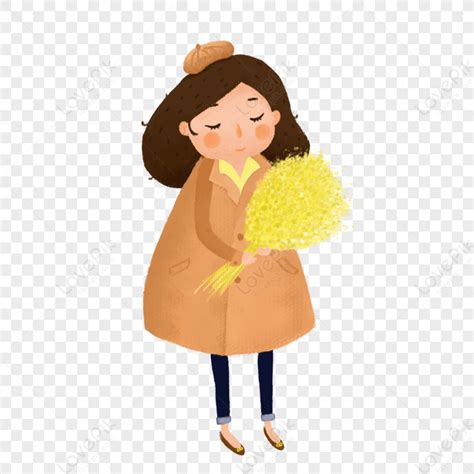 꽃을 들고 귀여운 소녀 Png 일러스트 무료 다운로드 Lovepik