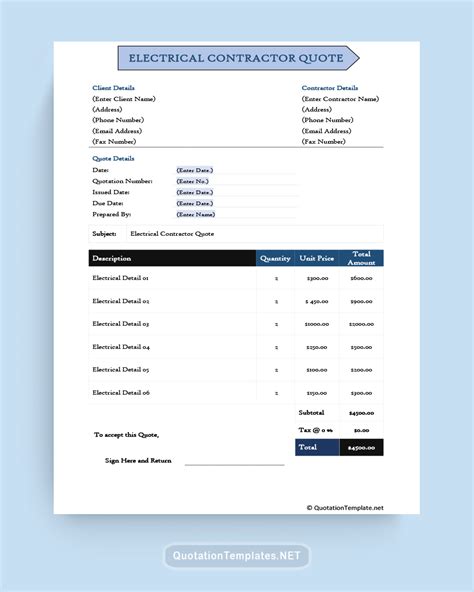 Free Customizable Electrical Quote Templates