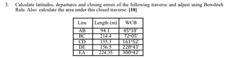 Solved 3 Calculate Latitudes Departures And Closing Errors