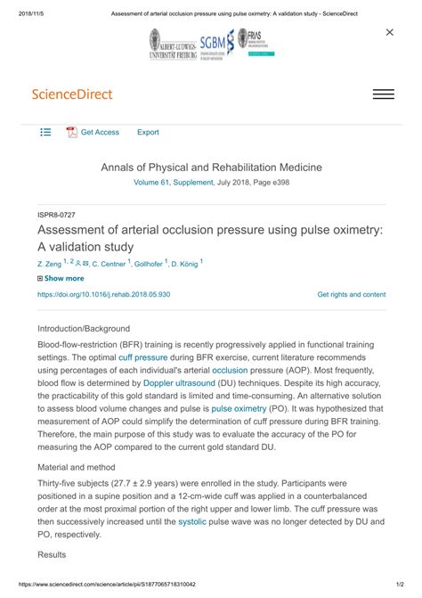 Pdf Assessment Of Arterial Occlusion Pressure Using Pulse Oximetry A