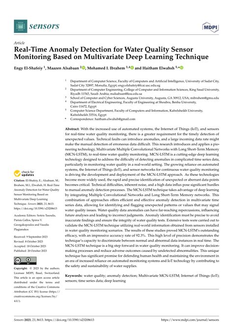 Pdf Real Time Anomaly Detection For Water Quality Sensor Monitoring