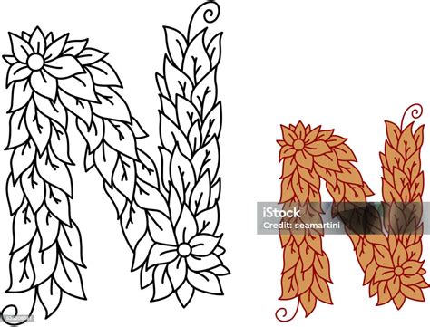 알파벳 알파벳 N 유기 잎 서체가 0명에 대한 스톡 벡터 아트 및 기타 이미지 0명 고풍스런 곡선 Istock