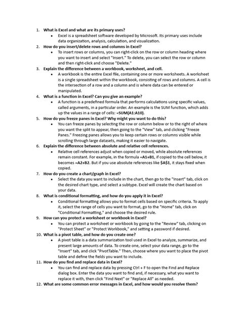 Repeated Excel Questions Interview Questions Pdf Microsoft Excel Spreadsheet
