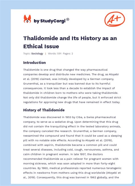 Thalidomide And Its History As An Ethical Issue Free Essay Example