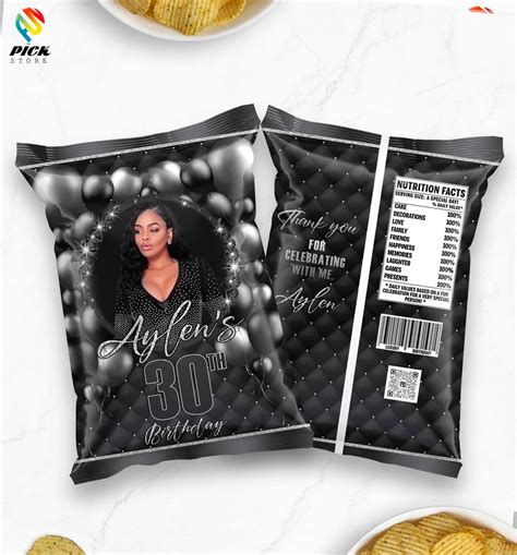 Luxurious Black Chip Bag Wrapper Classy Snack Bag Sassy Custom Bag Glamorous Wrapper Shades Of