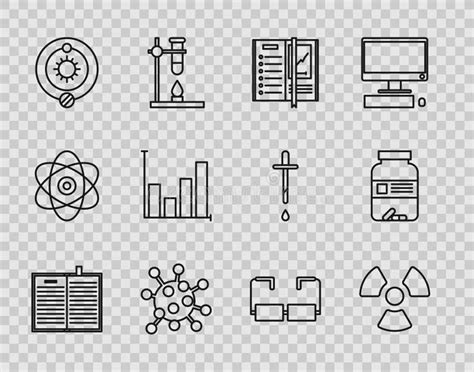 Set Line Open Science Book Radioactive Notebook Bacteria Solar