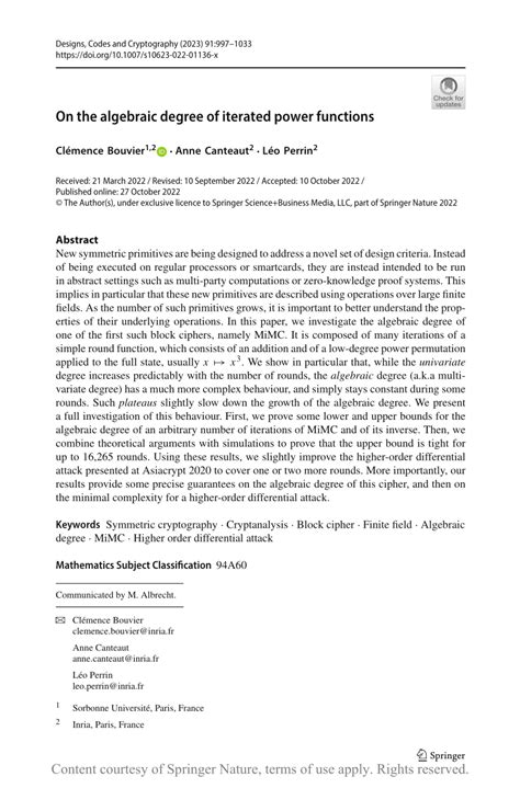 On The Algebraic Degree Of Iterated Power Functions Request Pdf