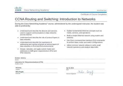 Ccna Certificate Of Course Completion Ppt