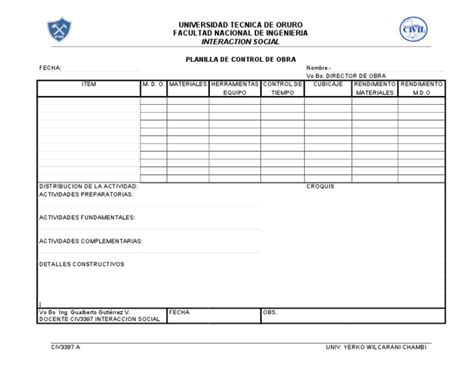 Planilla De Control De Obra1 Pdf