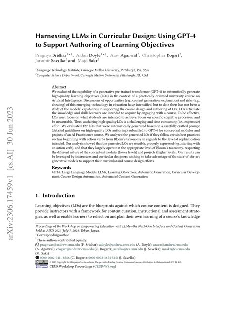 Pdf Harnessing Llms In Curricular Design Using Gpt 4 To Support