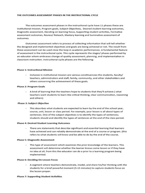 The Outcomes Assessment Phases In The Instructional Cycle Pdf Educational Assessment Learning