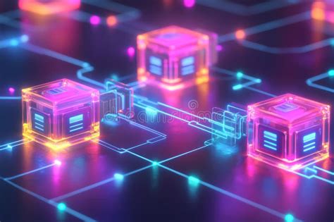 Abstract Digital Cubes Connected By Glowing Lines Representing Blockchain Technology Data Blocks