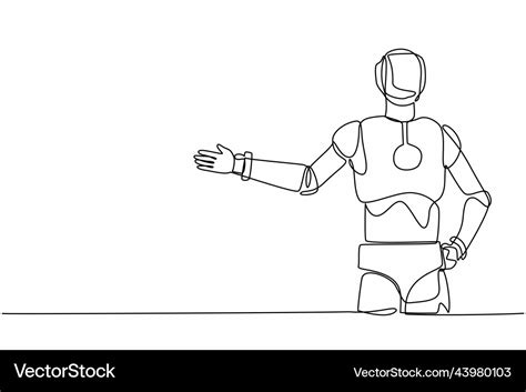 Single Continuous Line Drawing Robot Standing Vector Image