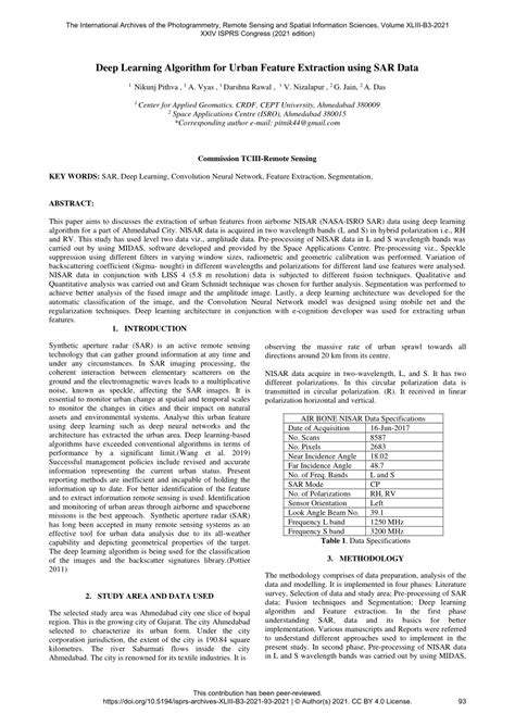 Pdf Deep Learning Algorithm For Urban Feature Extraction Using Sar Data