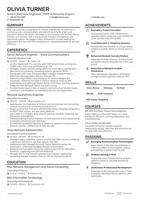 Network Engineer CV Examples Guide For